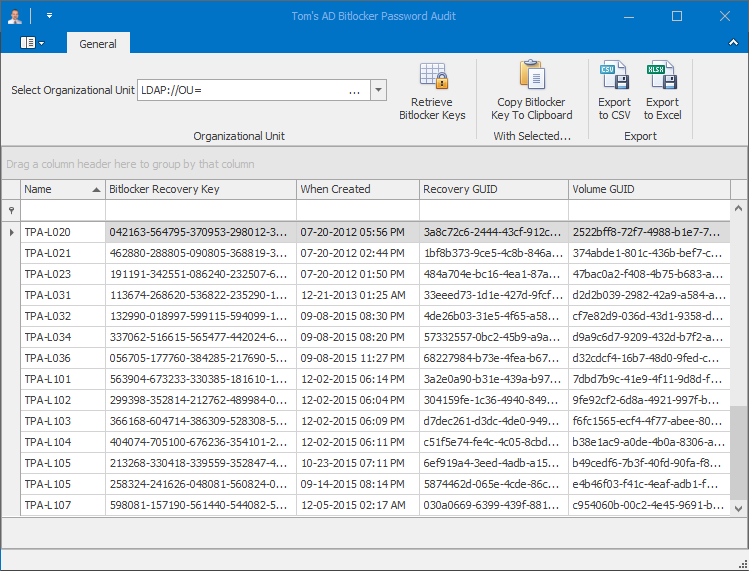 Viewing Tom’s AD Bitlocker Password Audit 2.1 - OlderGeeks.com Freeware ...