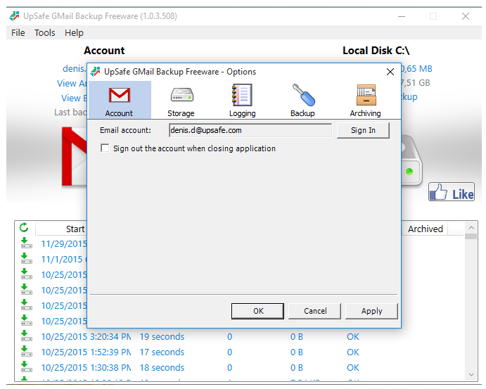 Viewing Free Gmail Backup v1.03.783 - OlderGeeks.com Freeware Downloads