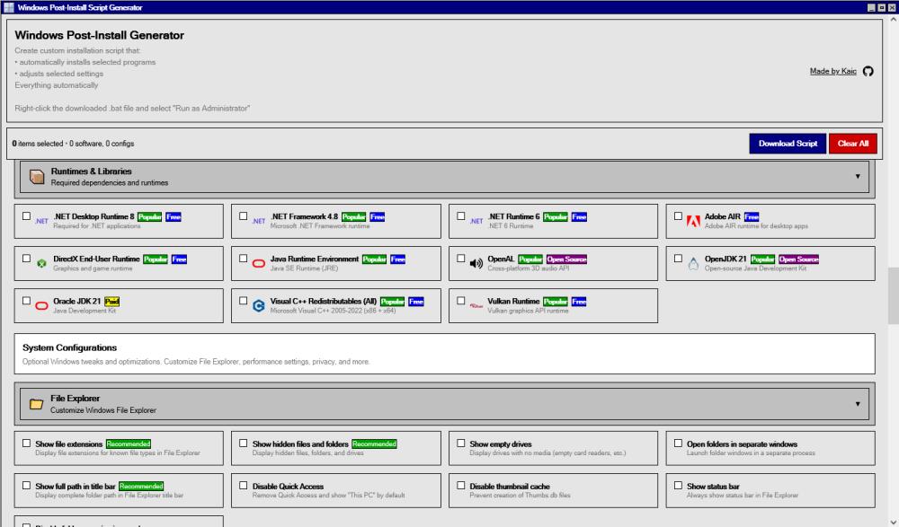 Windows Post-Install Generator v1.0 - Free Download - OlderGeeks.com ...